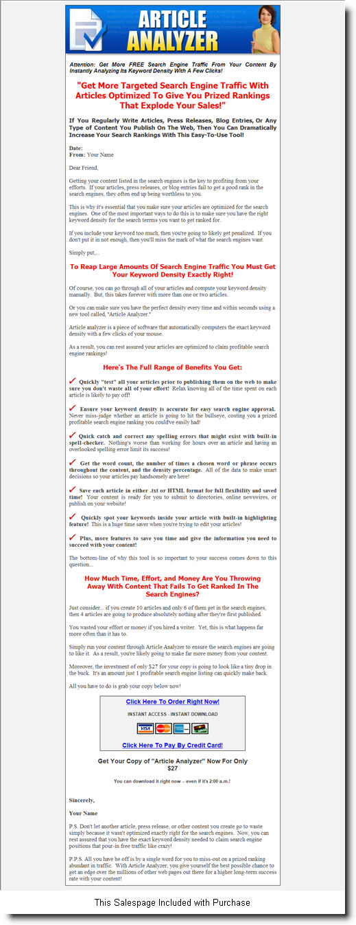 Article Analyzer - Optimization Software -Resale Rights