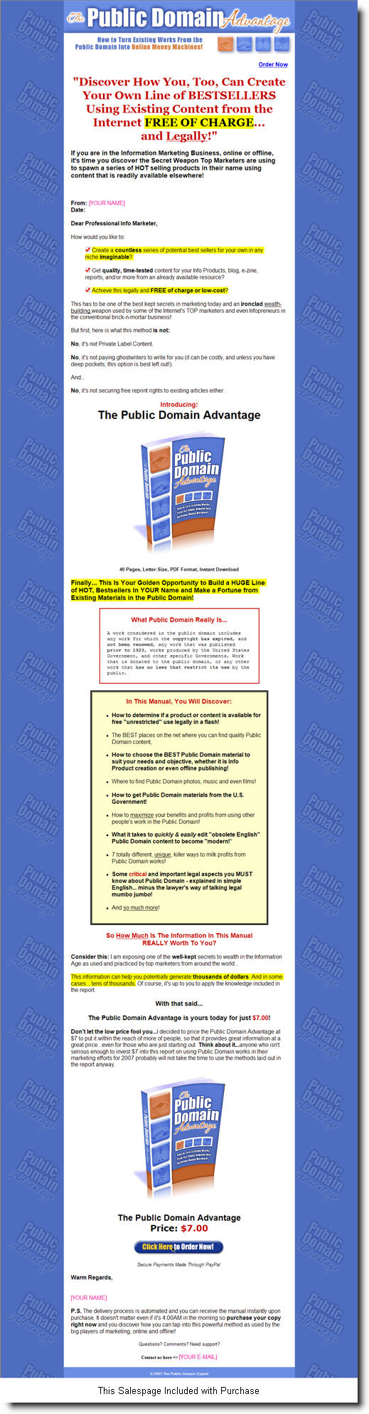 Public Domain Advantage - ebook - Master Resale Rights